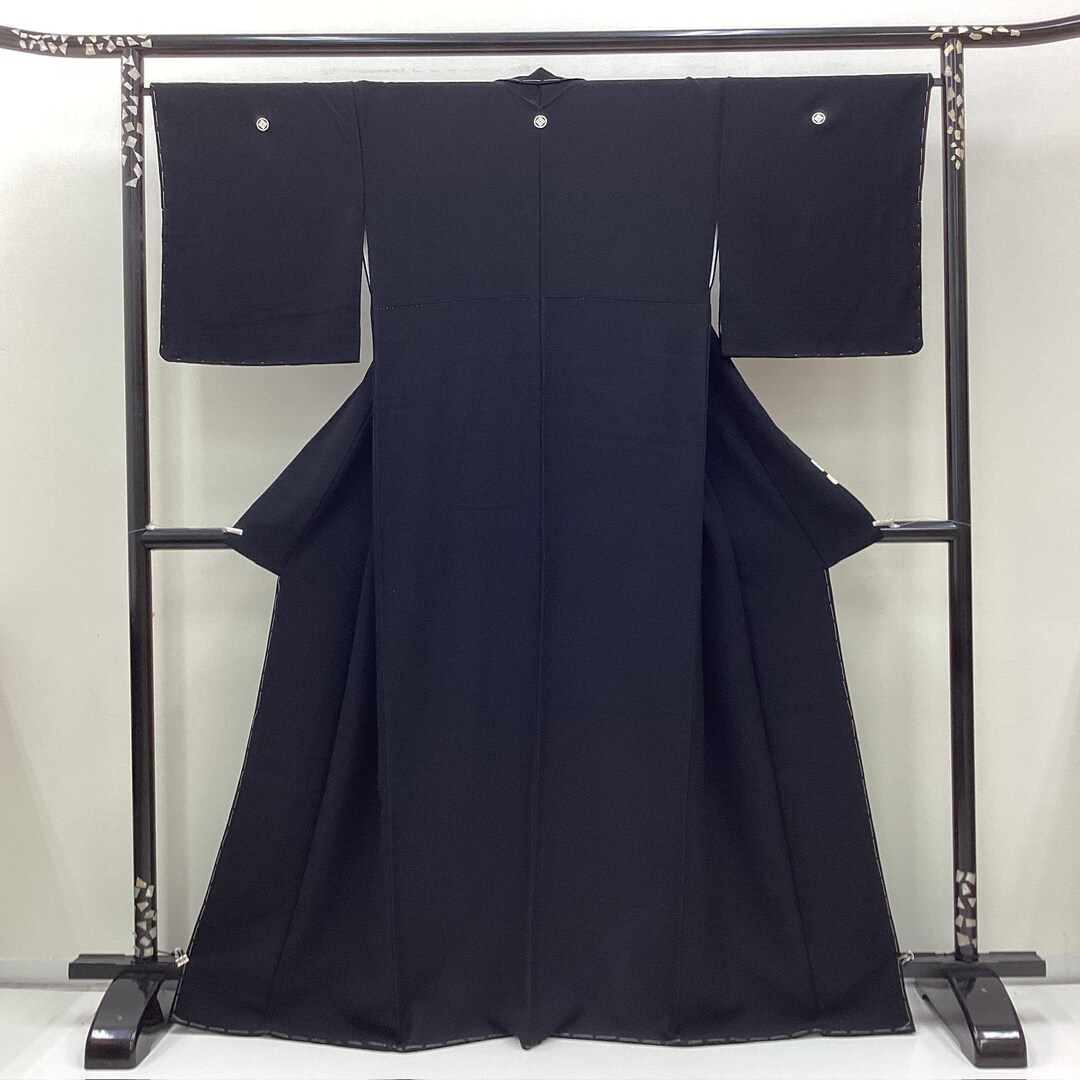 K542 Vintage Silk Wedding Kimono (mofuku): Classic Black / Chirimen ...