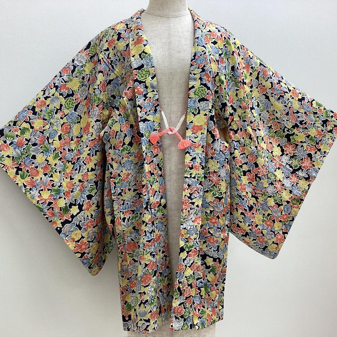K846 Vintage Silk Kimono Haori Jacket : 1940s Black Gold Embroidery ...