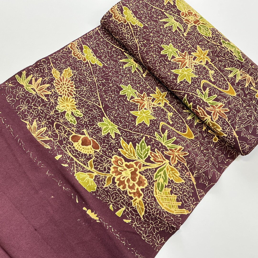 N688 Un-used Silk Kimono Bolt (tanmono) : 12m Long Komon Grey Purple ...
