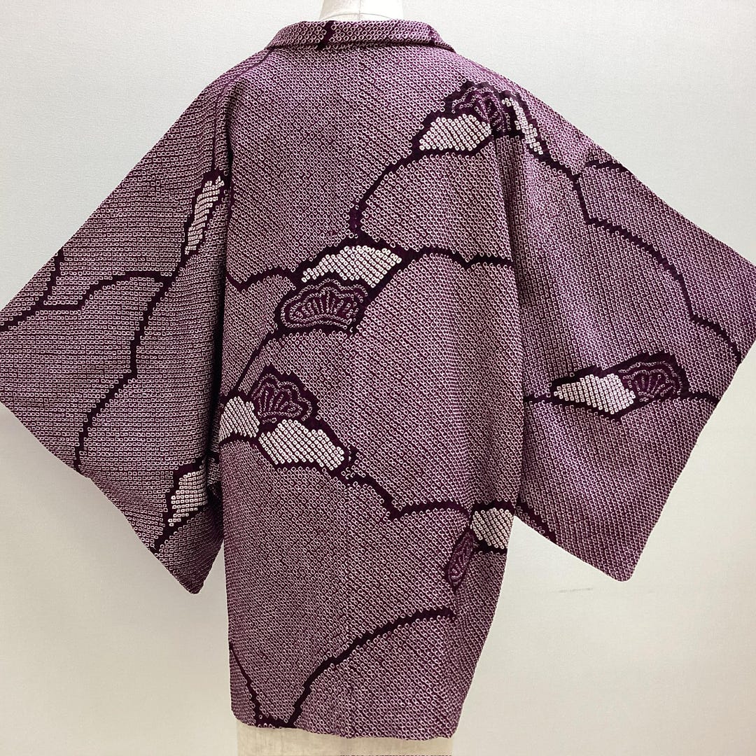 K799 Vintage Silk Kimono Haori Jacket : Dark Purple Shibori / Kanoko-dot Pine Needles - Etsy