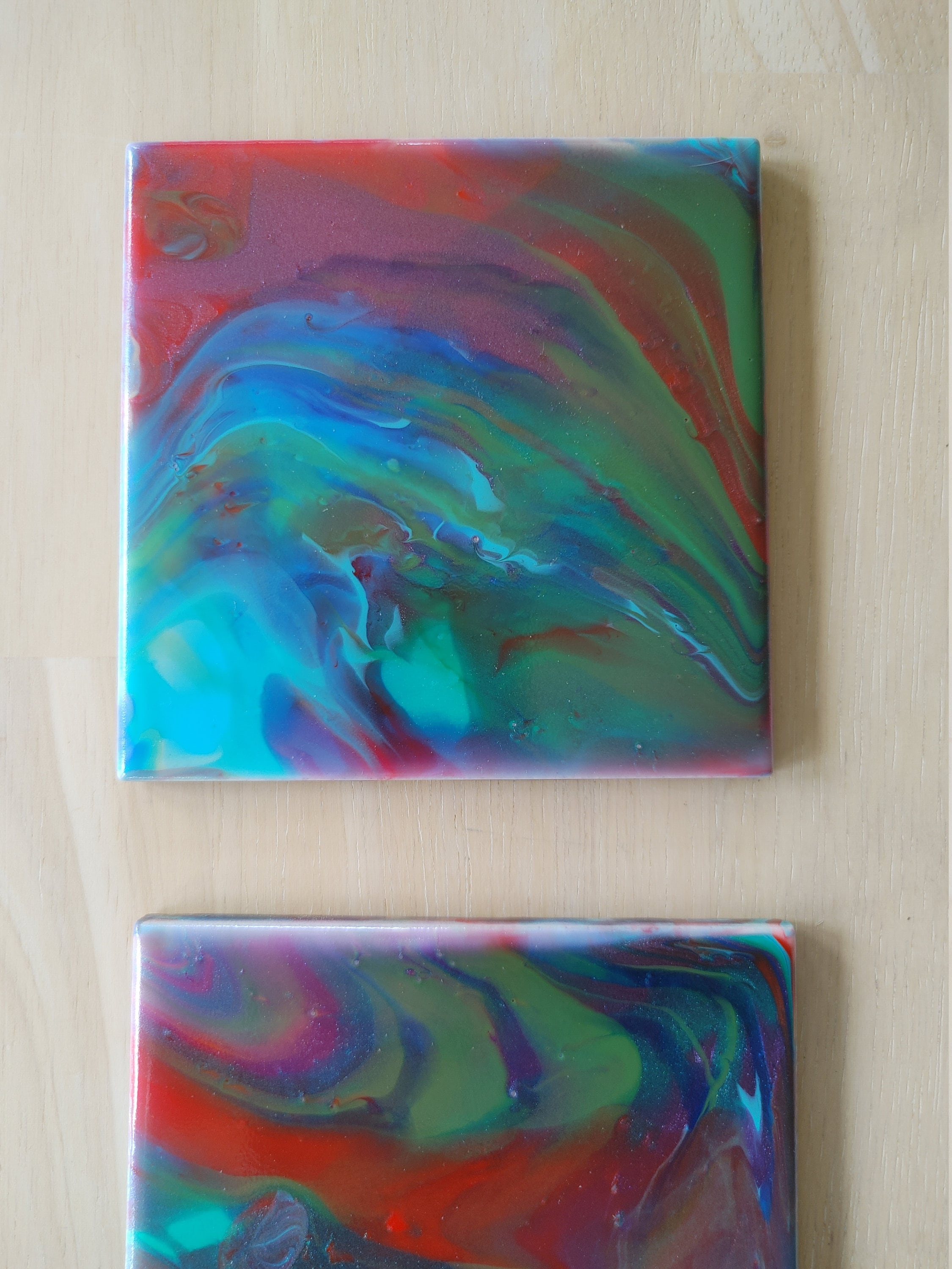 Multi Color Abstract Coasters Set of Four Blue Red and Green Colored ...