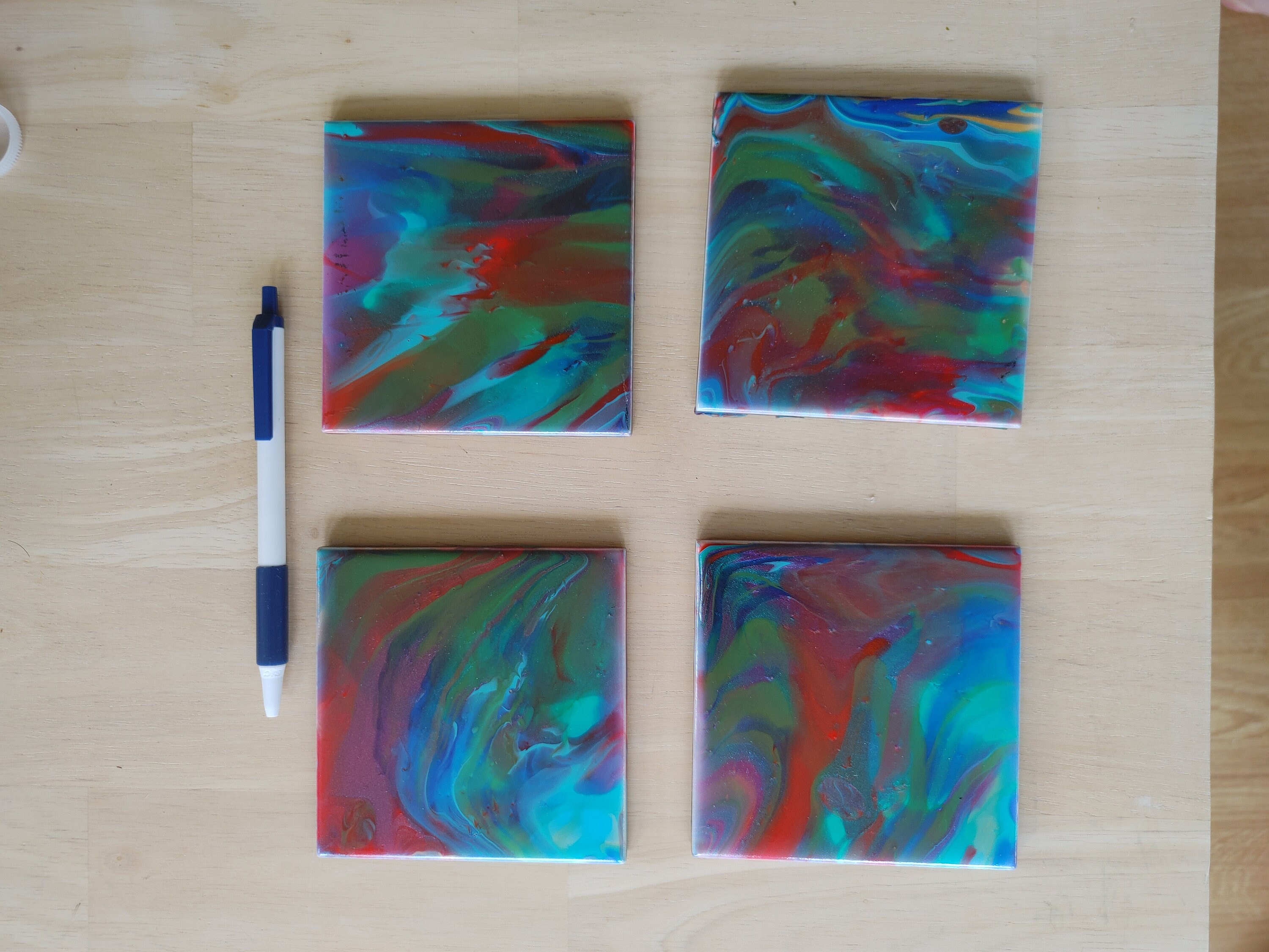 Multi Color Abstract Coasters Set of Four Blue Red and Green Colored ...
