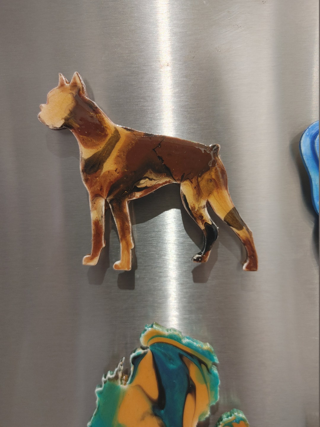 Boxer Dog Wooden Magnet in Brown Gold and Black - Etsy