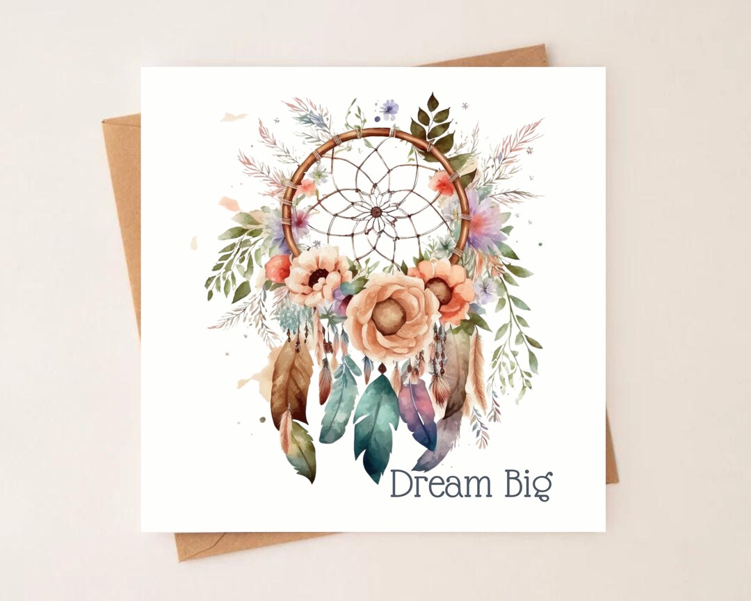 Floral Dreamcatcher Card, Dream Big Card, Best Wishes Card, Classic ...