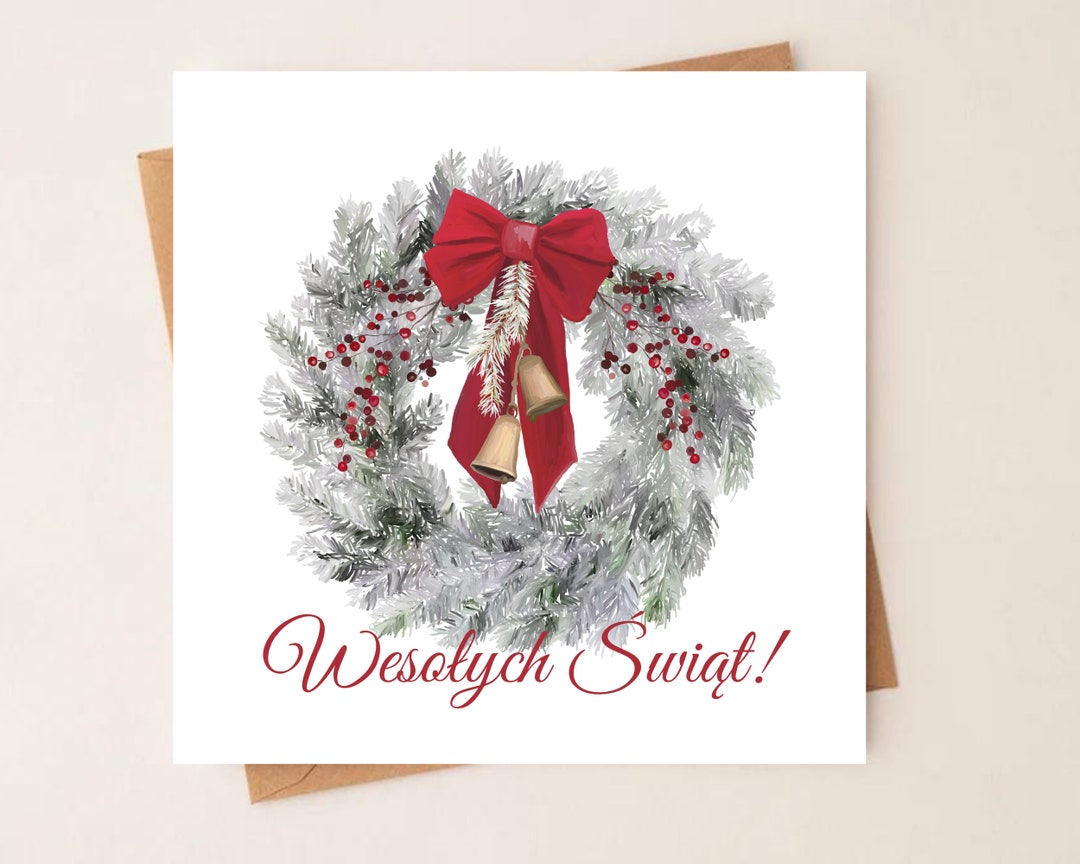 Wesołych Świąt, Polish Xmas Card, Polska Kartka, Christmas Wreath Card ...