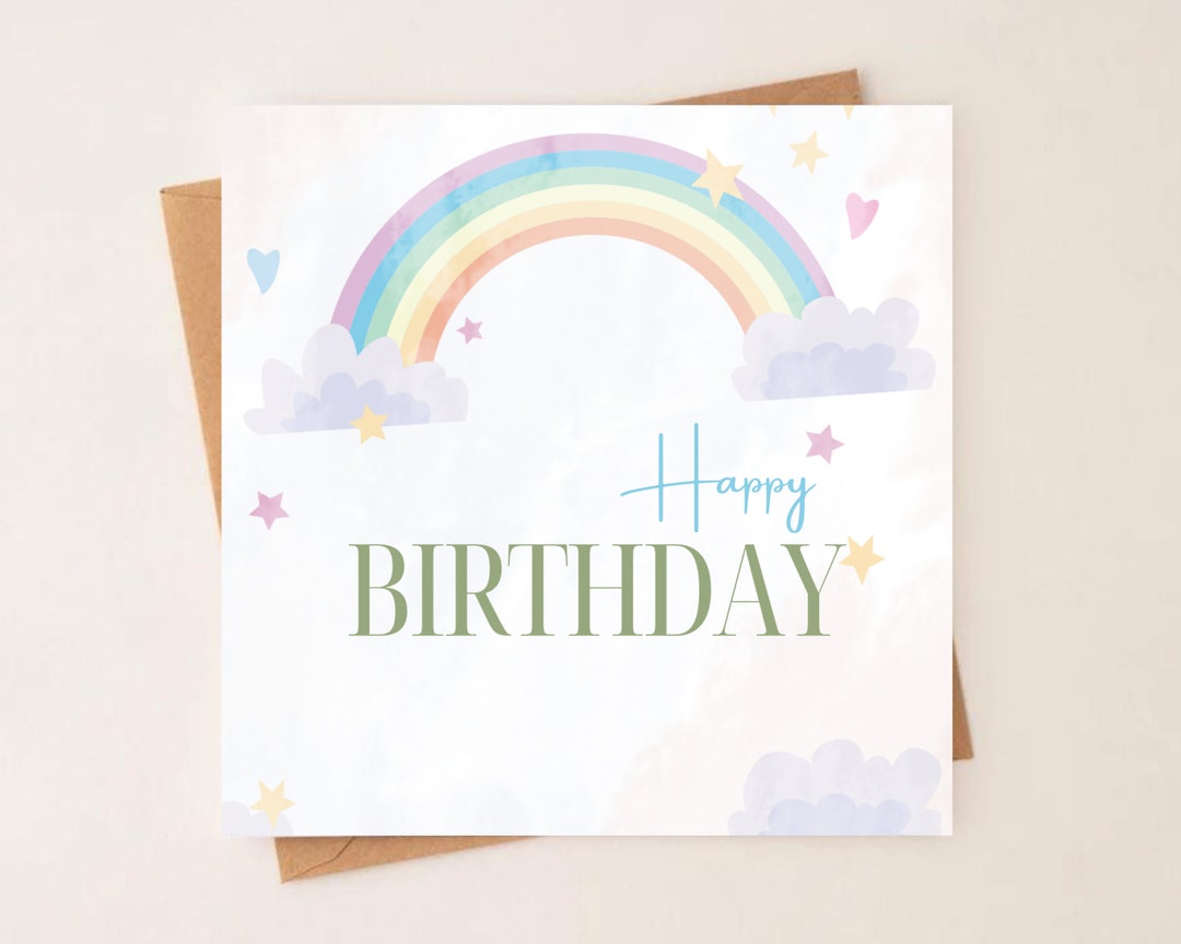 Happy Birthday, Pastel Birthday Card, Card for Her, Card for Kids, Card ...
