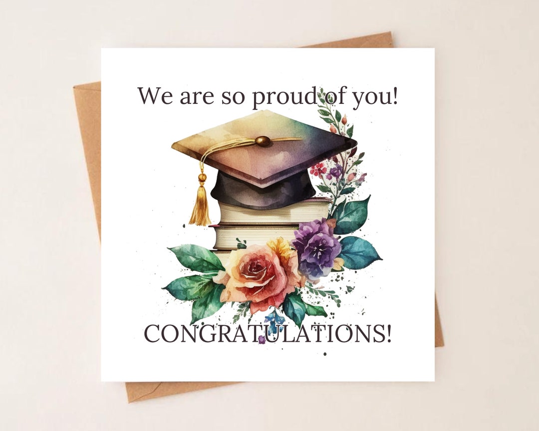 Graduation Card, Congratulations Card, Floral Books Card, Graduate Card ...