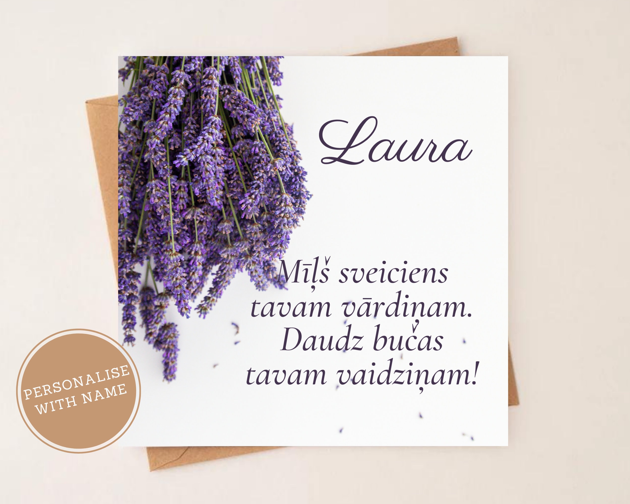 Personalised Name Day Card, Greeting Card in Latvian, Name Day Poem ...