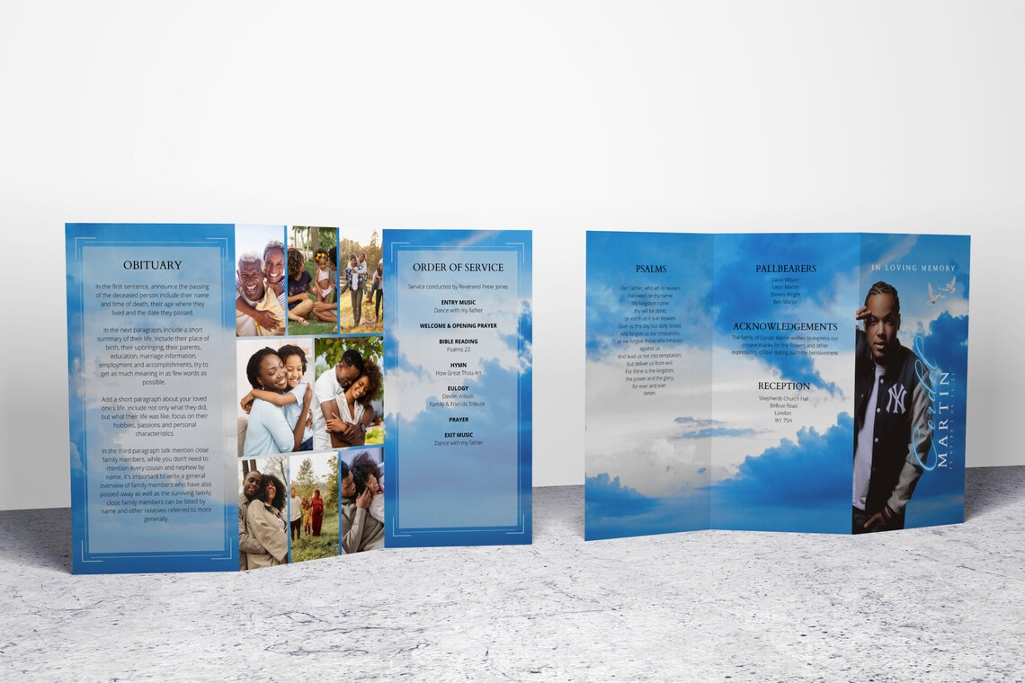 11"x 17" Tri-fold Funeral Program | Editable Funeral Program ...