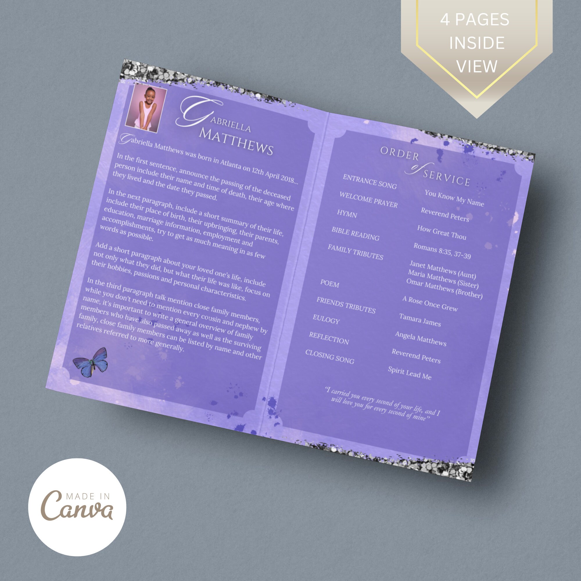 Purple Editable Funeral Program | Baby Funeral Program | Child Funeral ...