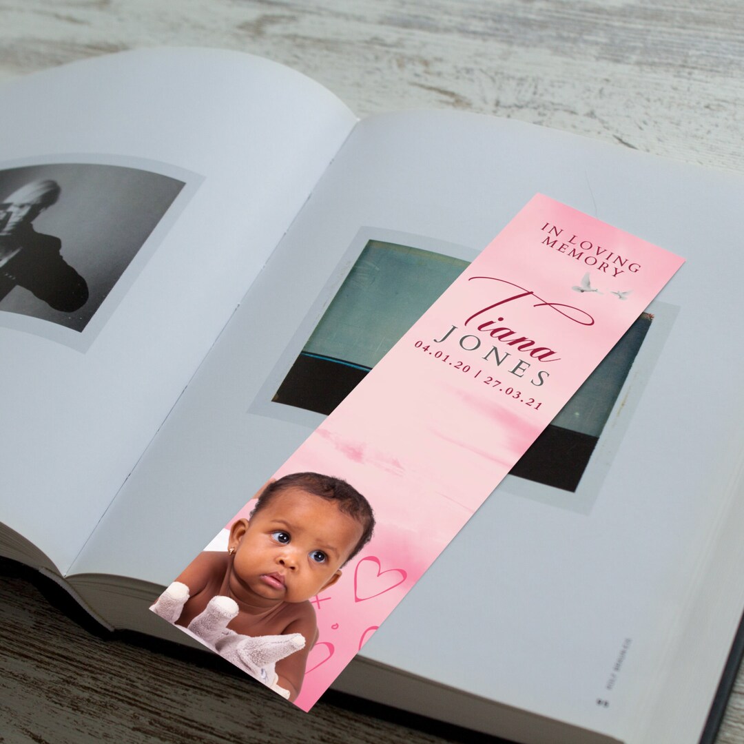 Pink Funeral Bookmark | Funeral Bookmark | Child Funeral Bookmark ...