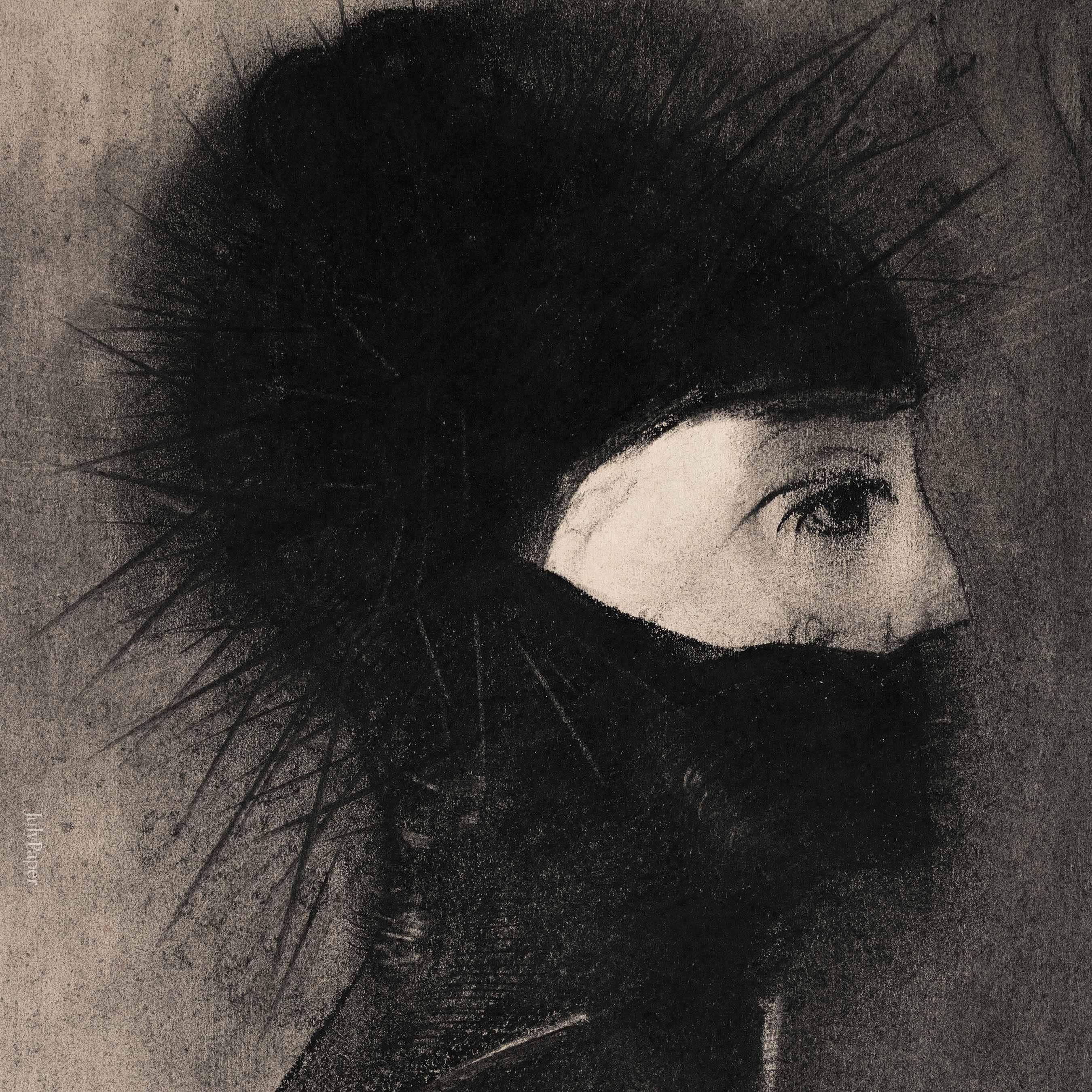 Armor by Odilon Redon, Charcoal Drawing, Woman With Helmet Drawing ...