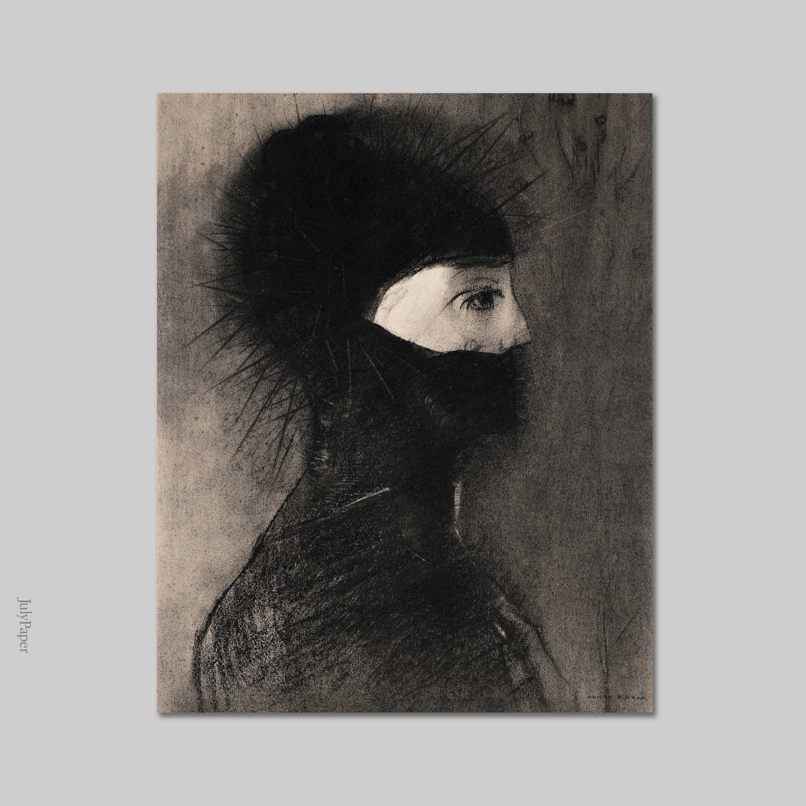 Armor by Odilon Redon, Charcoal Drawing, Woman With Helmet Drawing ...