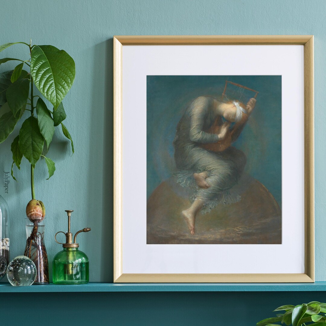 Hope by George Frederic Watts, Angel With Harp Painting, Vintage Wall ...