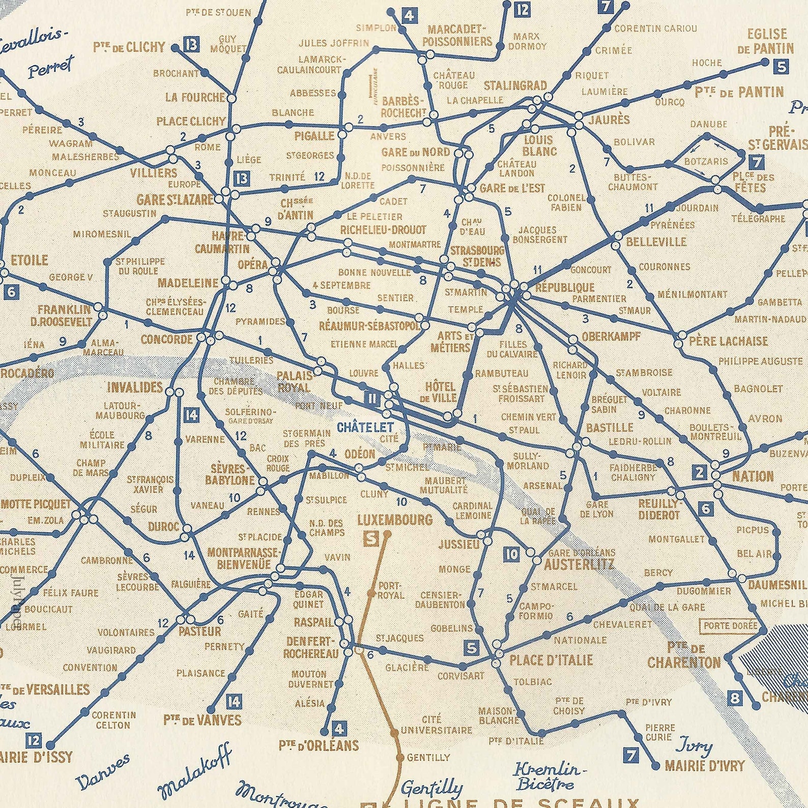 Old Map of Paris Metro, Map of Paris Metro 1956, RATP Plan Chemin De ...