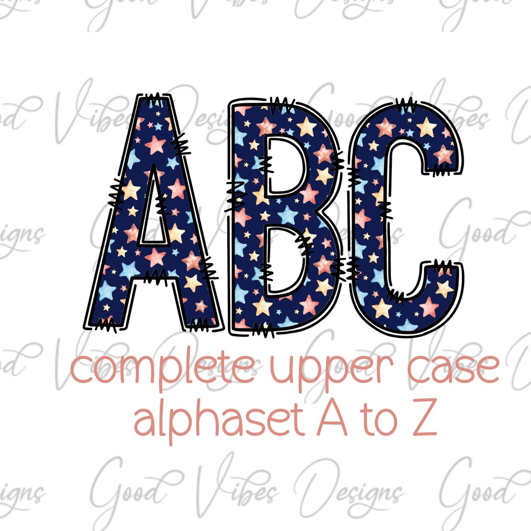 Star Themed Alphabet, Blue Stars Doodle, Star Alphabet, Kids Star ...