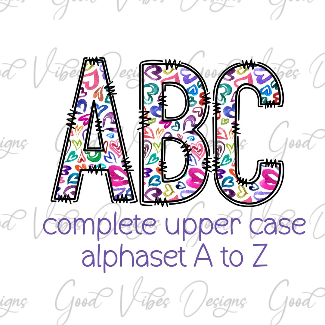 Heart Theme Alphabet Doodle, Valentines Day Colorful Heart Doodle ...
