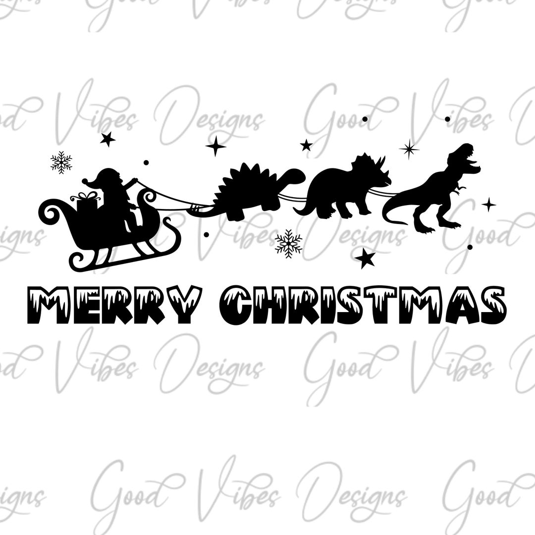 Merry Christmas Dinosaur Sleigh SVG, Roaring Into Christmas Svg ...