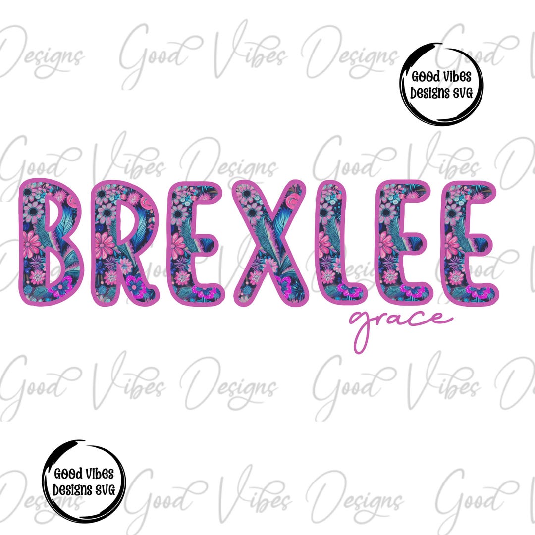 Custom Floral Name Png, Pink Blue Vintage Floral Font, Custom Floral ...
