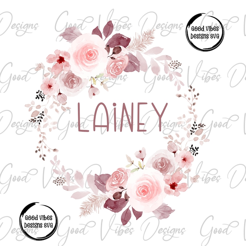 Custom Name PNG, Girl Personalized Png, Dusty Mauve Floral Wreath Name ...