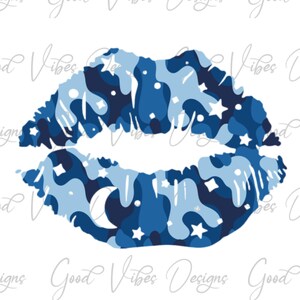 Blue Camo Lips, Lips Clipart, Blue Camo Lips Tshirt Design, Stars and ...