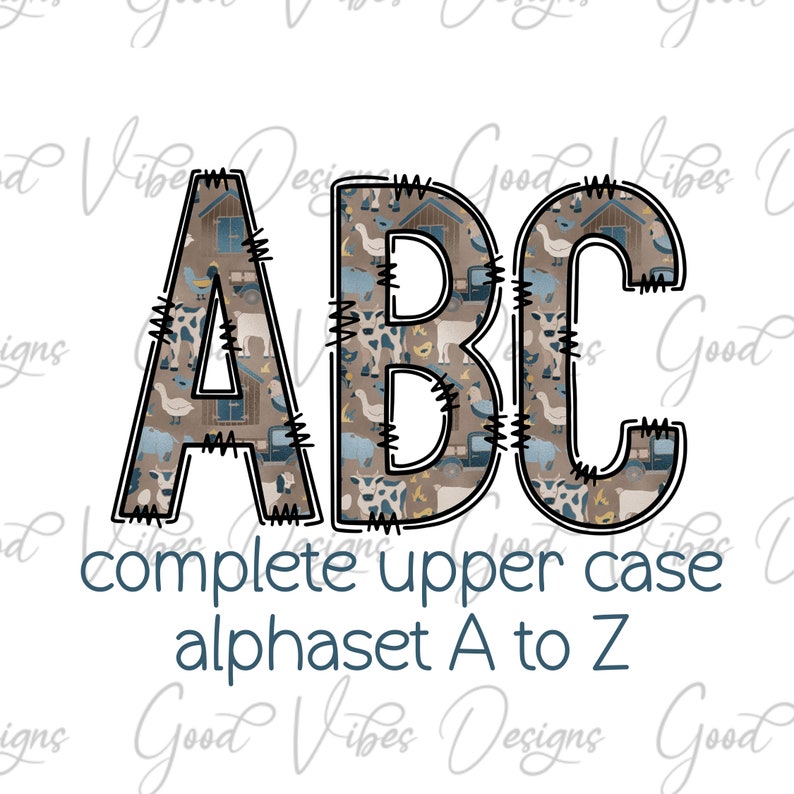 Farm House Animals Themed Alphabet, Farm Animal Doodle, Farmhouse ...