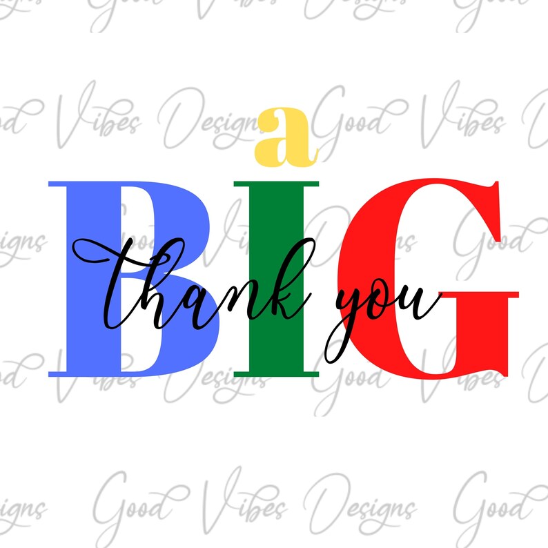 A BIG Thank You, Thank You Card Clipart, PNG and PDF Files, Thank You ...