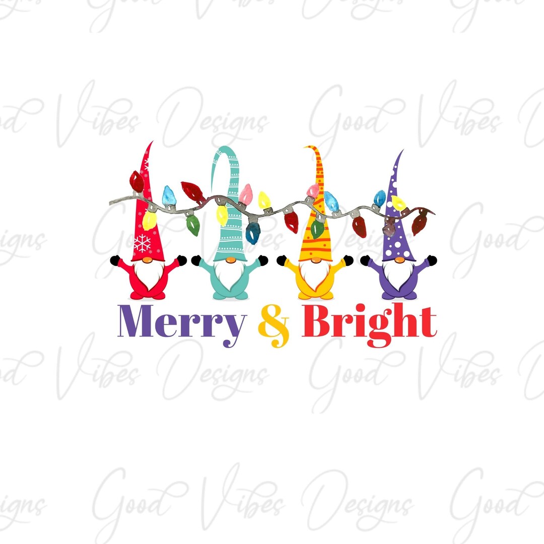 Gnomes With Lights and Merry & Bright PNG Download - Etsy