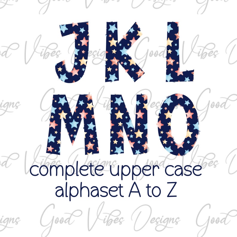 Star Themed Alphabet Blue Stars Doodle Star Alphabet Kids - Etsy