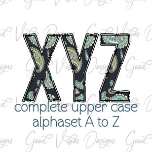 Abstract Paisley Alphabet, Vintage Retro Alphabet A-Z, Alphabet Set ...