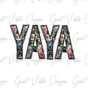 YAYA Floral Font, Yaya Pink Flower Letters Png, Yaya Sublimation ...