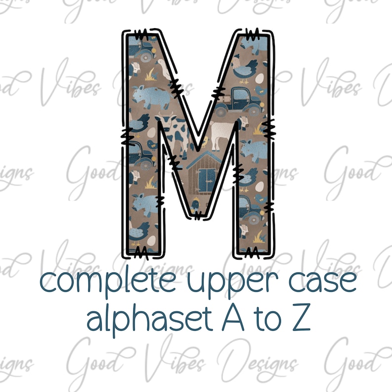Farm House Animals Themed Alphabet, Farm Animal Doodle, Farmhouse ...