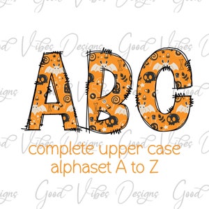 Halloween Bats Skulls Potions Bones Alphabet Doodle Letters and Numbers ...