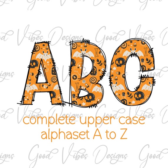 Halloween Bats Skulls Potions Bones Alphabet Doodle Letters - Etsy