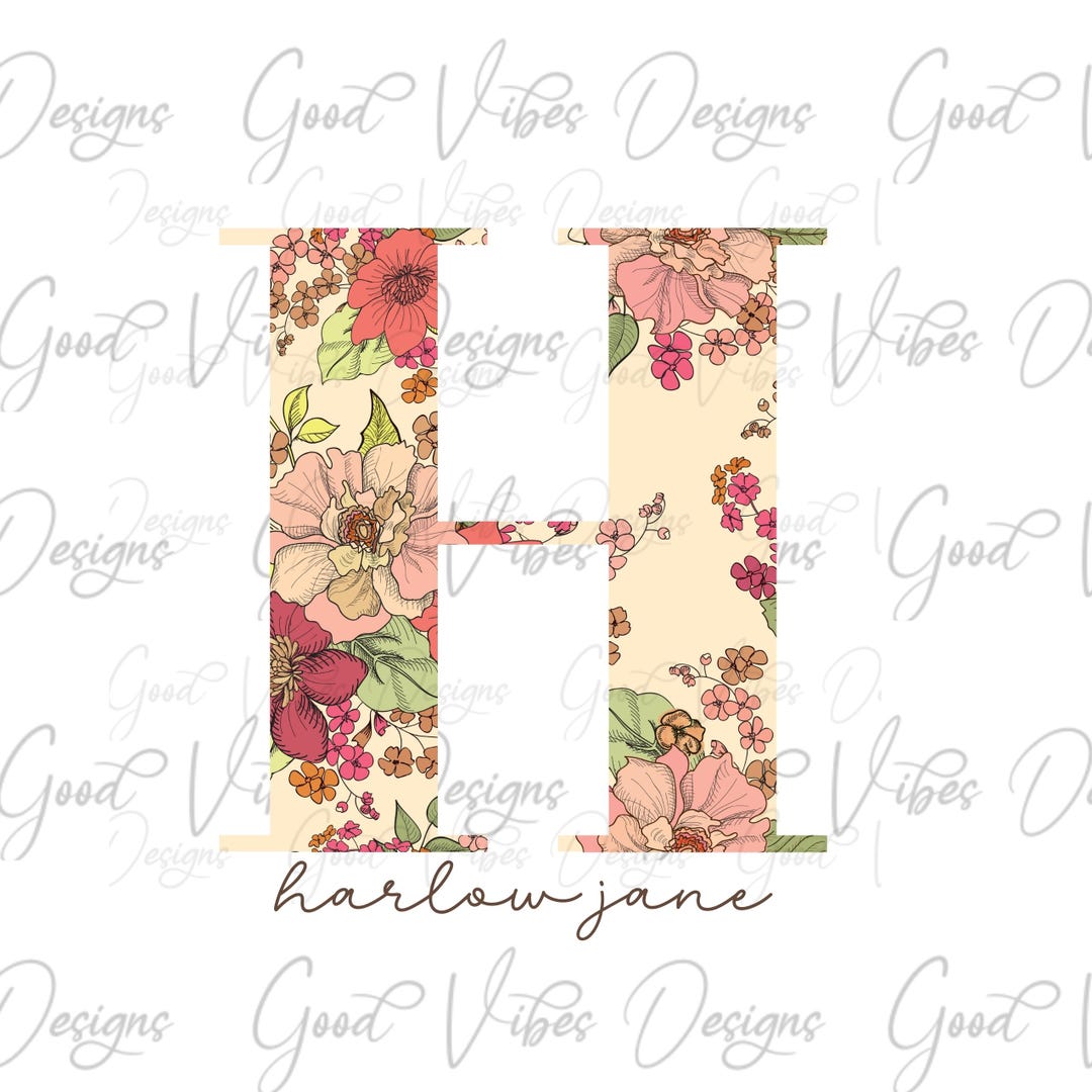 Custom Floral Name Png, Peach Vintage Floral Font, Custom Floral PNG ...