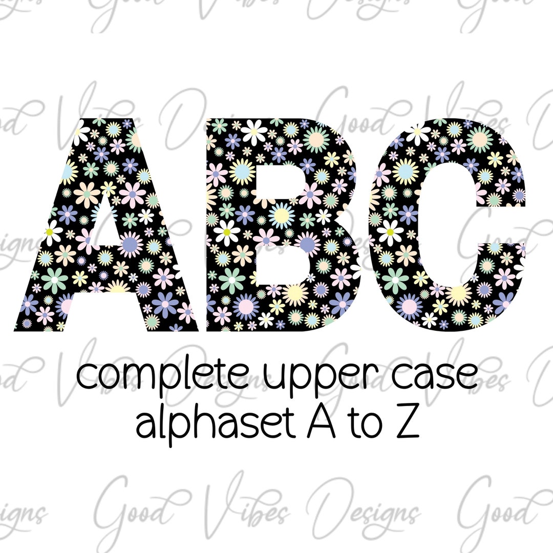 Black Floral Alphabet and Number PNG Download Zip File - Etsy