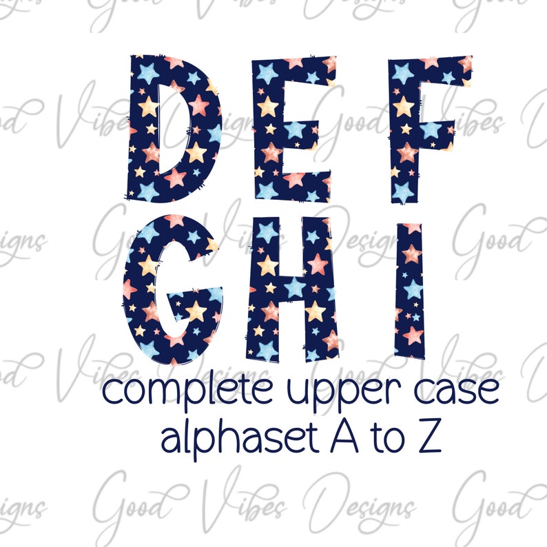 Star Themed Alphabet Blue Stars Doodle Star Alphabet Kids - Etsy