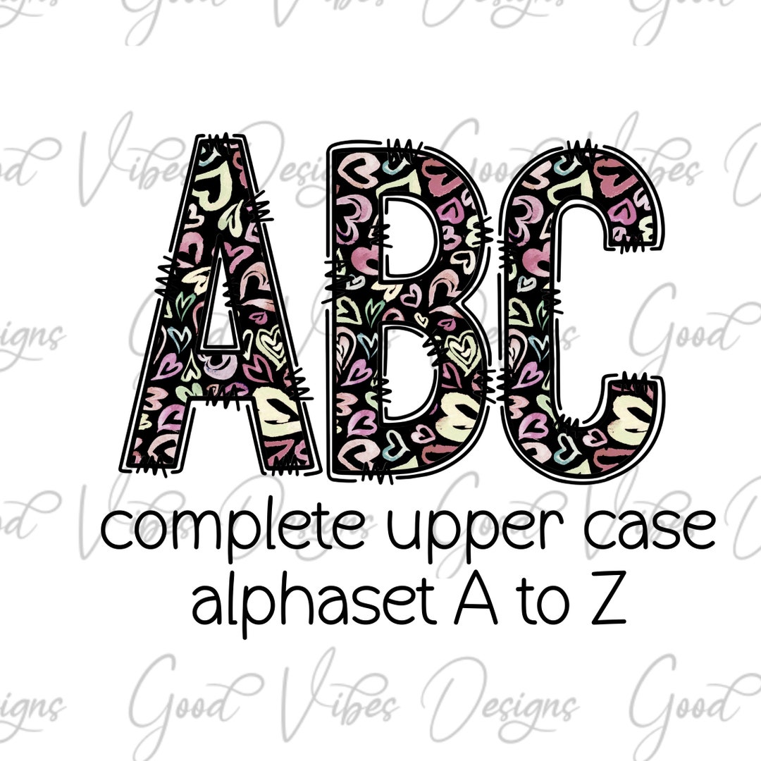 Heart Theme Alphabet Doodle, Valentines Day Colorful Heart Doodle ...