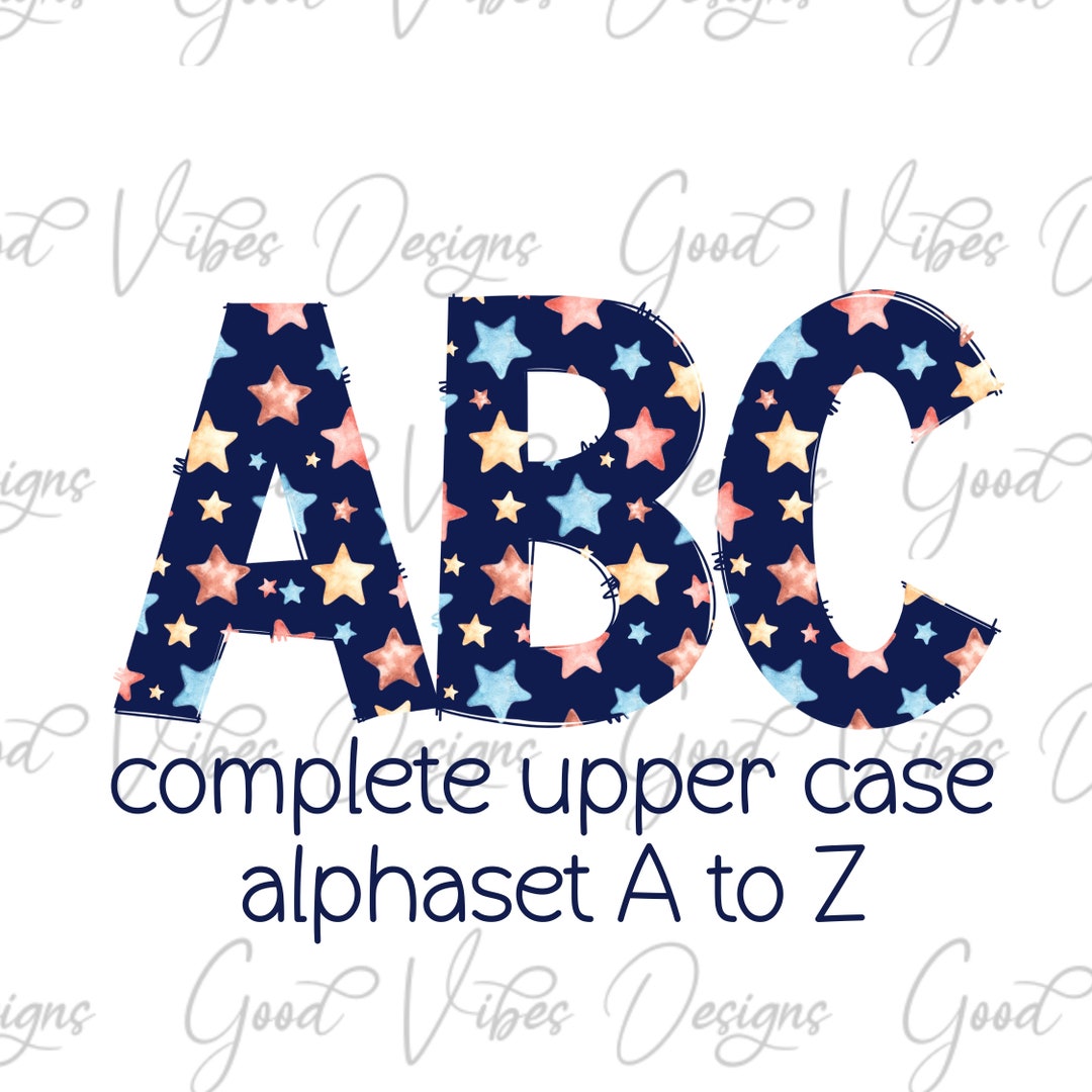 Star Themed Alphabet Blue Stars Doodle Star Alphabet Kids - Etsy