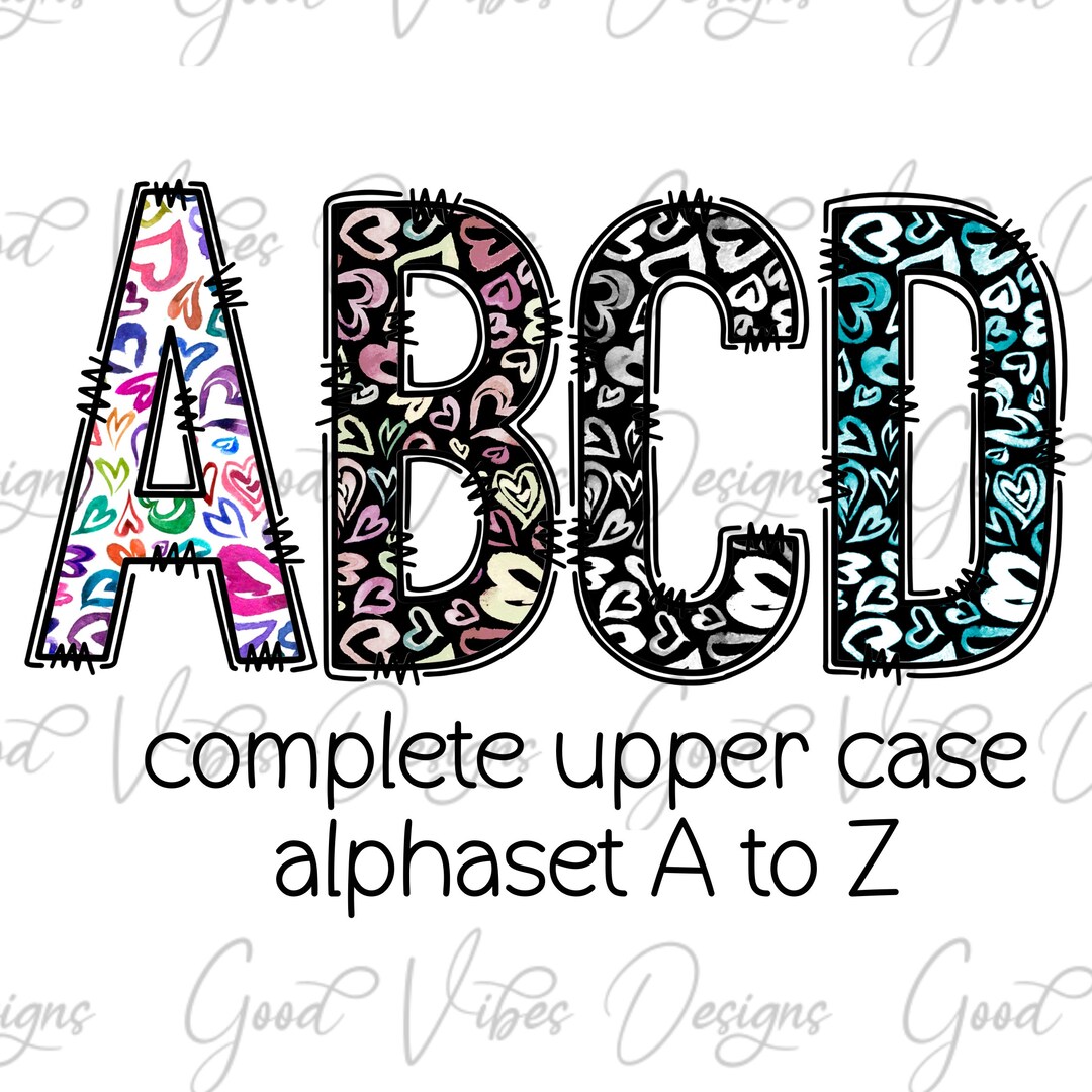 Heart Theme Alphabet Bundle, Valentines Day Colorful Heart Doodle ...