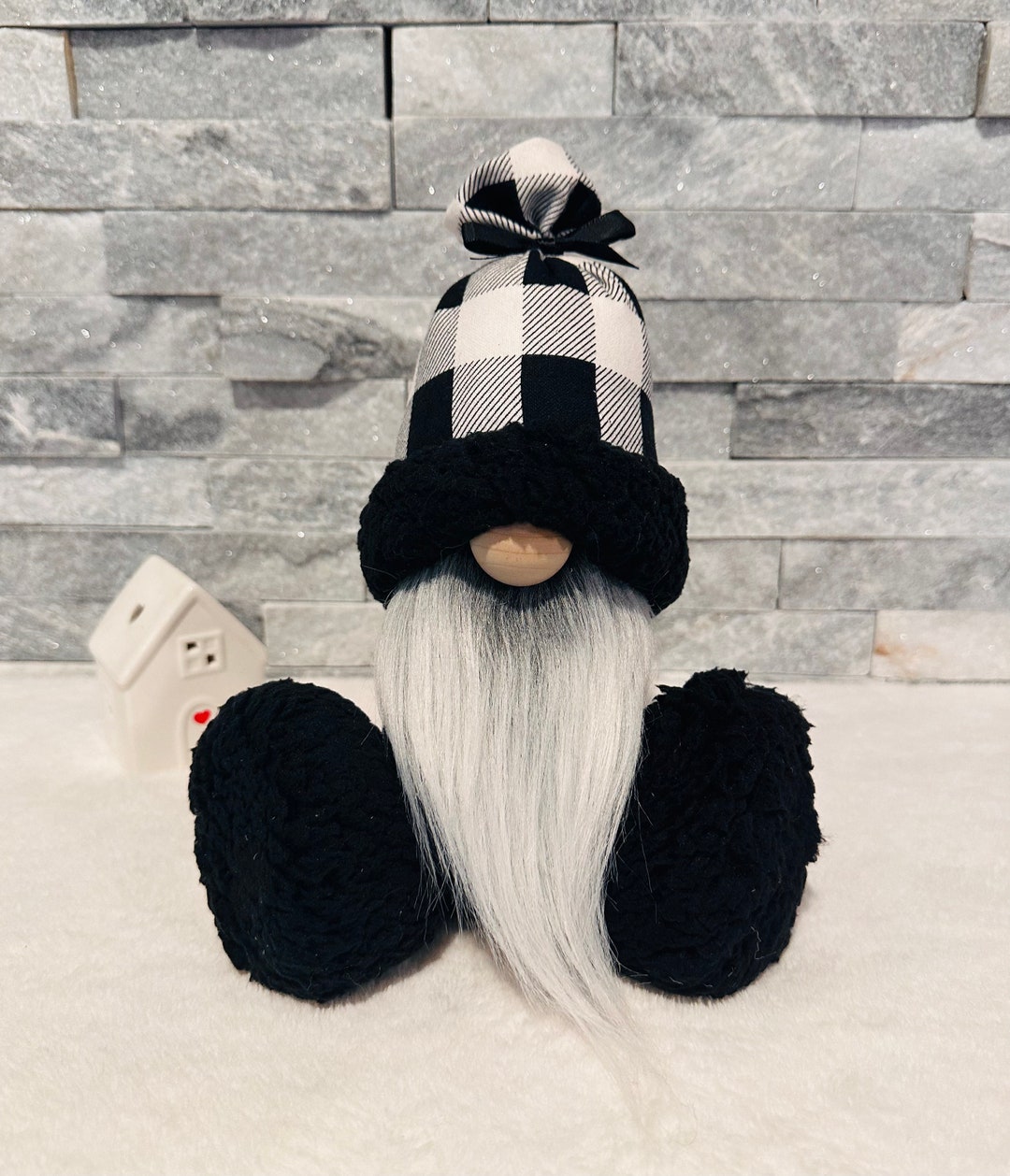 Black and Whitw Buffalo Plaid Gnome • Christmas Gnome • Christmas Decor ...