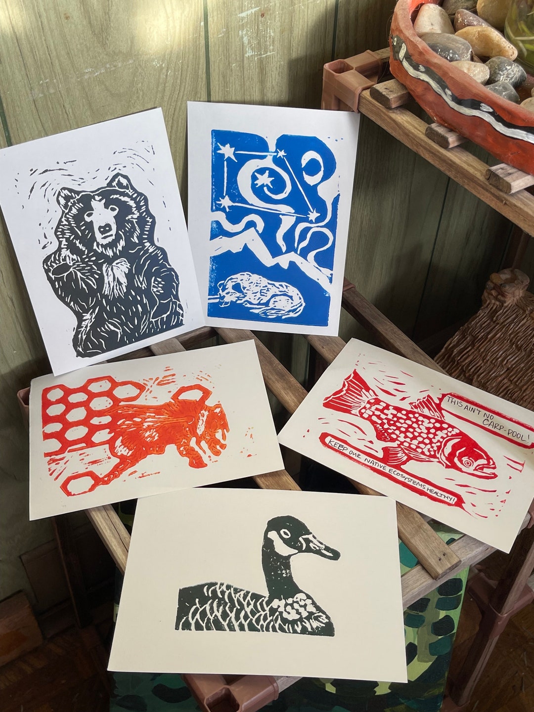Conservation Block Print 5 Pack - 5x7 Original Prints - Variation 2 - Etsy