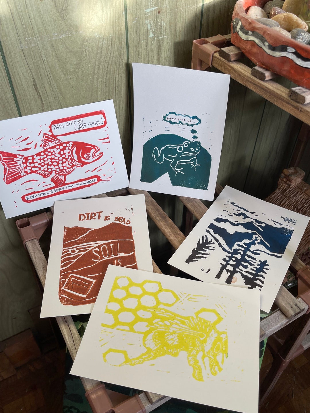 Conservation Block Print 5 Pack - 5x7 Original Prints - Variation 1 - Etsy