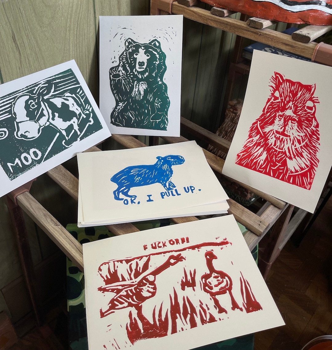 Animal Block Print 5 Pack - 5x7 Original Prints - Variation 2 - Etsy