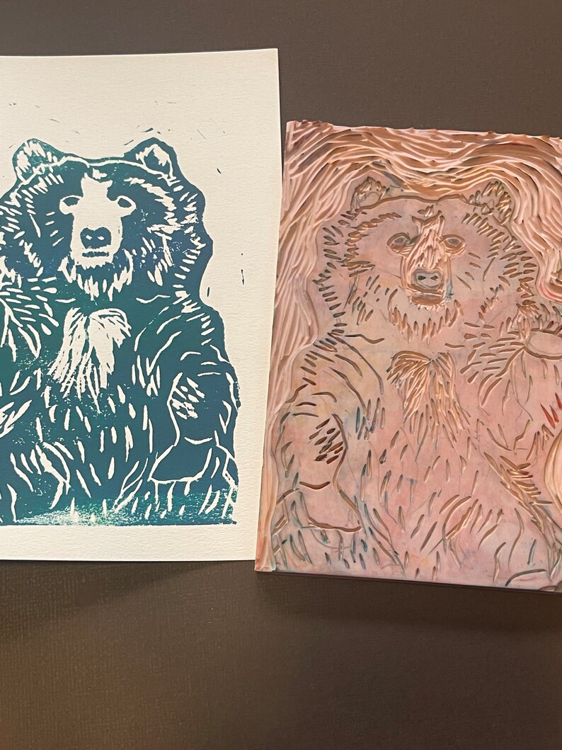 Waving Bear Print - 5x7 in Unframed Block Print - Etsy