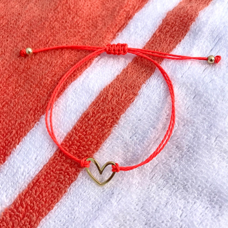 Heart Link - Adjustable String Bracelet - Made on Waxed Cord With ...