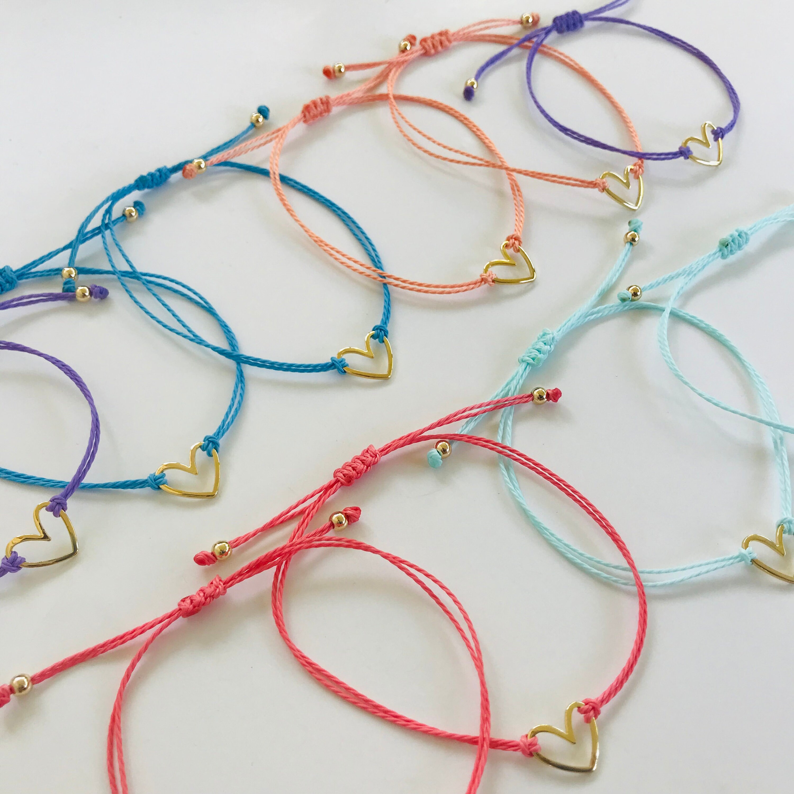 Heart Link - Adjustable String Bracelet - Made on Waxed Cord With ...