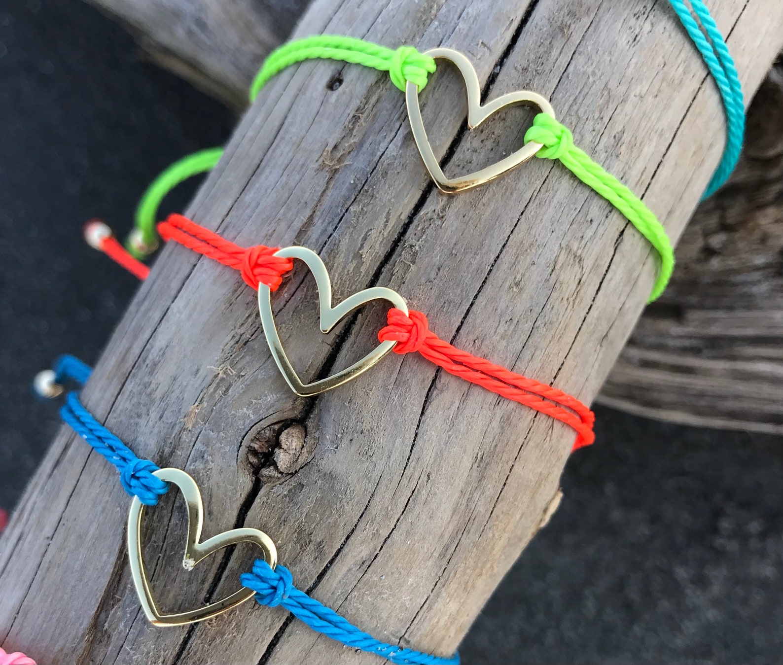 Heart Link - Adjustable String Bracelet - Made on Waxed Cord With ...