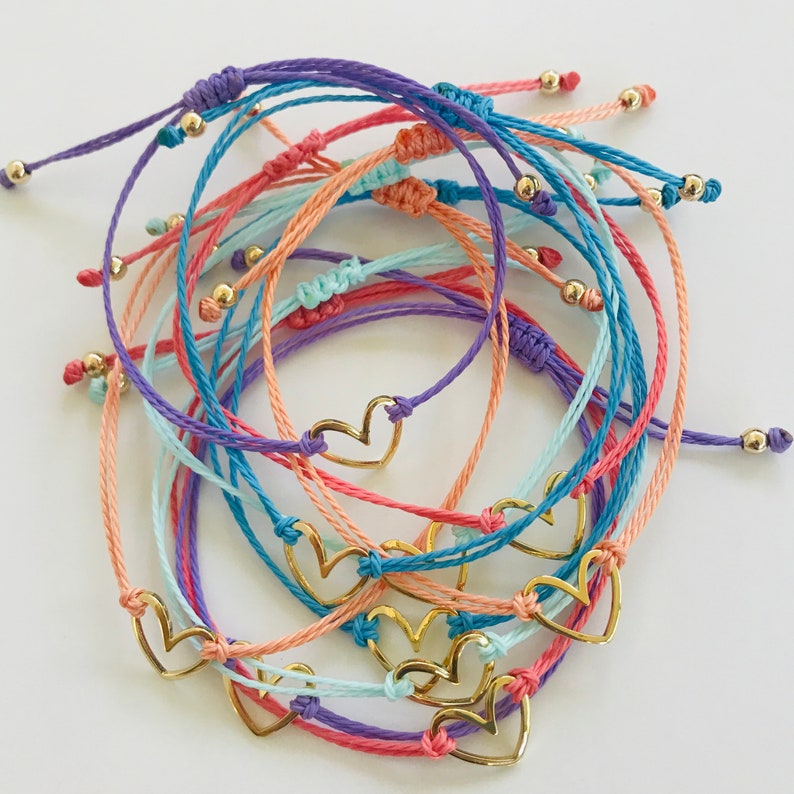 Heart Link - Adjustable String Bracelet - Made on Waxed Cord With ...