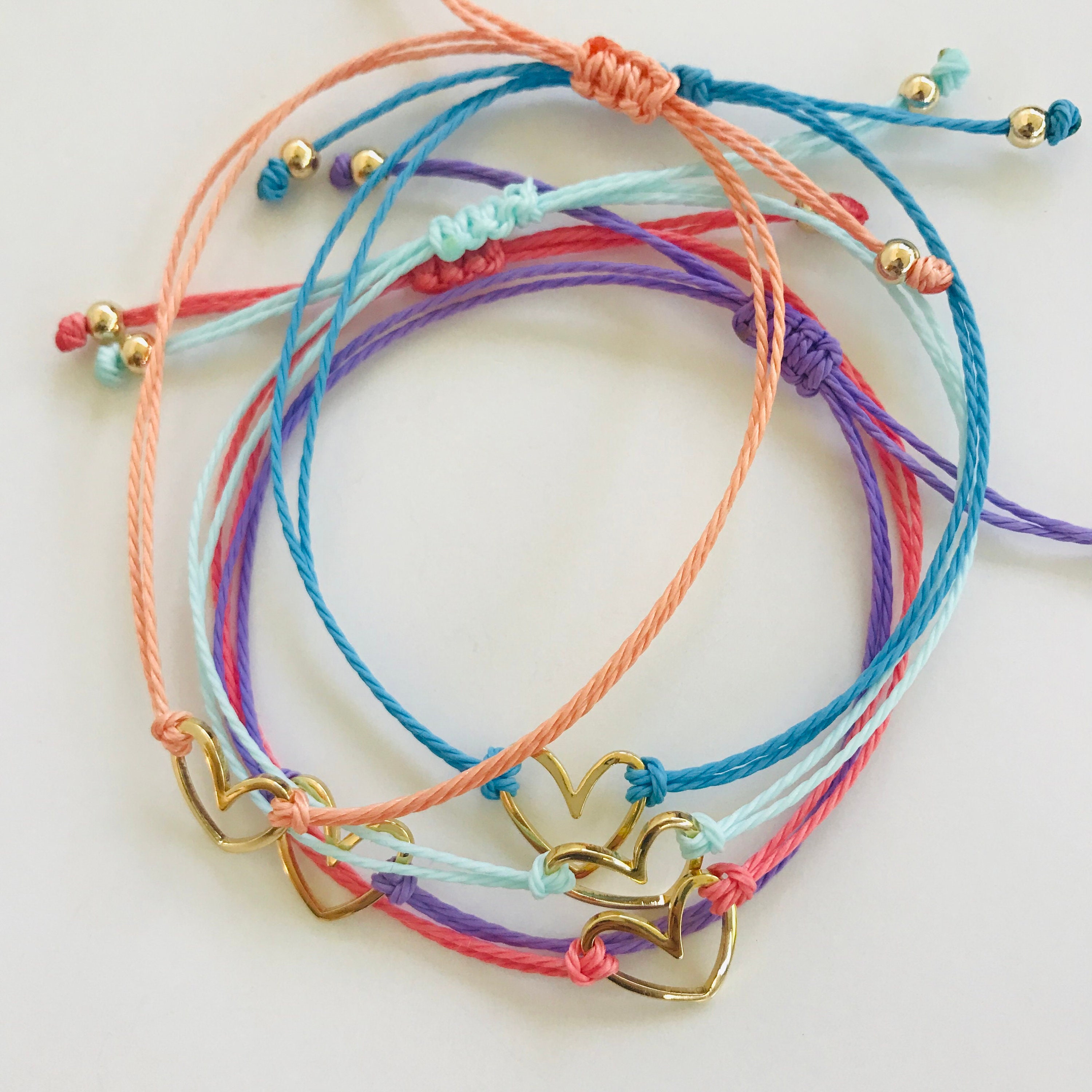 Heart Link - Adjustable String Bracelet - Made on Waxed Cord With ...
